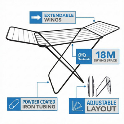 House of Home Wing Clothes Airer 18m Drying Space Folding Indoor ...