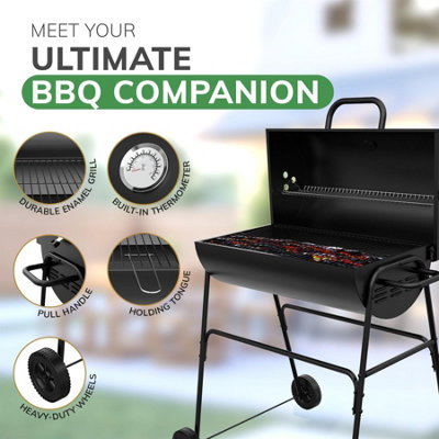 House of Home XL Barrel Charcoal BBQ Grill with Lid Thermometer ...