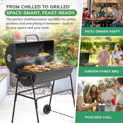 House of Home XL Barrel Charcoal BBQ Grill with Lid Thermometer ...