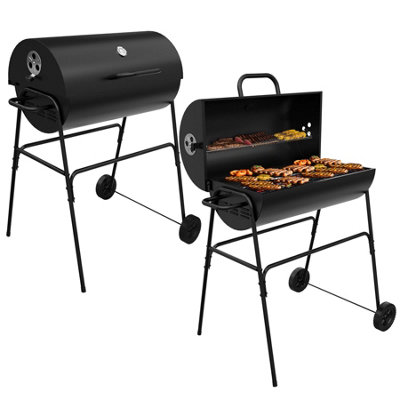 House of Home XL Barrel Charcoal BBQ Grill with Lid Thermometer ...