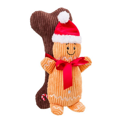 House Of Paws Gingerbread Man & Bone Plush Dog Toy Orange/Brown/Red ...