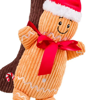 House Of Paws Gingerbread Man & Bone Plush Dog Toy Orange/Brown/Red ...