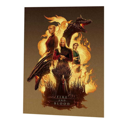 House Of The Dragon Fire And Blood Canvas Print Yellow/Brown (80cm x 60cm)