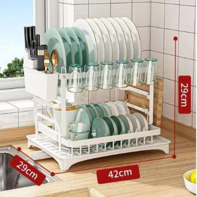 HOUSEKEEPER LARGE WHITE DOUBLE STACK DISH DRAINER RACK WITH DRIP TRAY