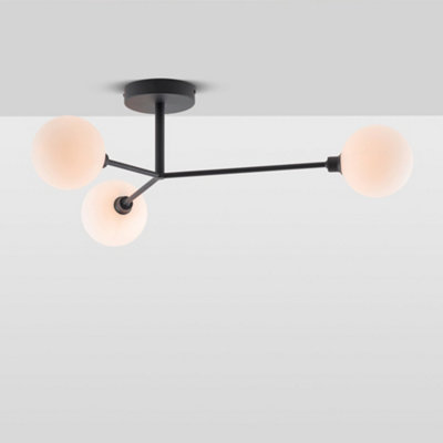 houseof 3 Light Frosted Glass Orb Straight Arm Flush Ceiling Light ...