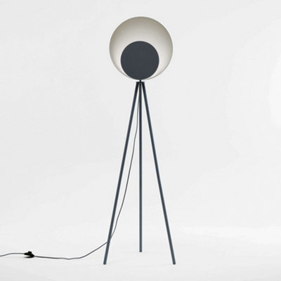 houseof Round Tripod Statement Diffuser Floor Lamp - Charcoal Grey Black