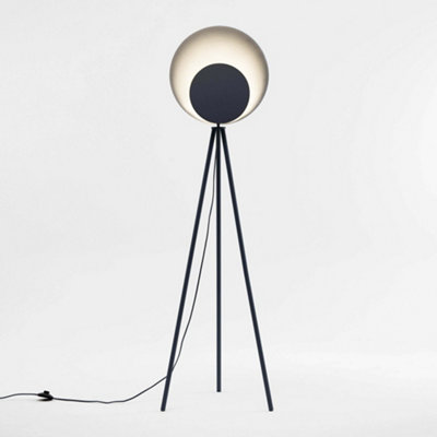 houseof Round Tripod Statement Diffuser Floor Lamp - Charcoal Grey Black