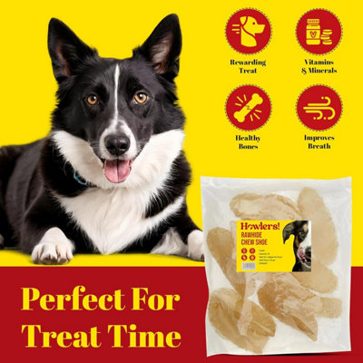 HOWLERS RAWHIDE DOG CHEWS TREATS SHOE TREAT LARGE 10 PACK 8" 20CM LARGE