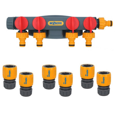Hozelock 4 Way Tap Multi Hose Pipe Connector Watering Garden Yard ...