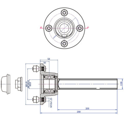 Hub & Stub Axles Quad & ATV Trailer 4 Stud 4 Inch PCD 35x35mm 1500kgs ...