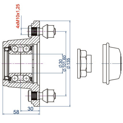 Hub & Stub Axles Quad & ATV Trailer 4 Stud 4 Inch PCD 35x35mm 1500kgs ...