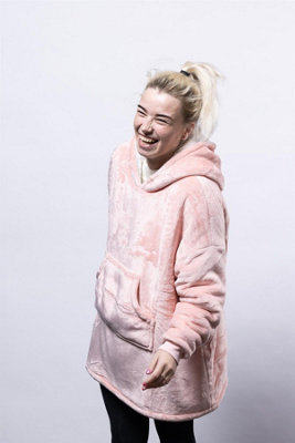 HUDI Adult Pink Oversized Soft Blanket Hoodie Throw | DIY at B&Q