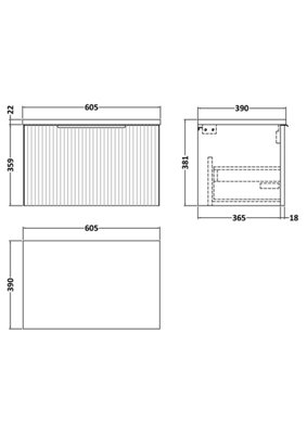 Hudson Reed Fluted Wall Hung 1-Drawer Vanity Unit & Carrera Marble ...