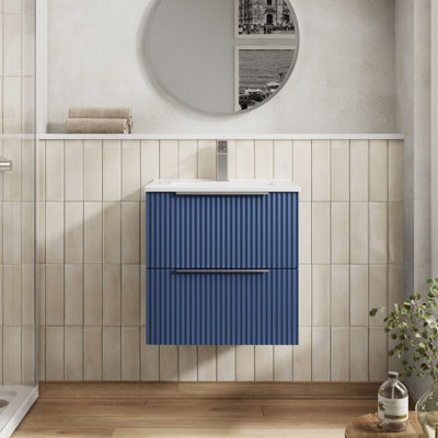 Hudson Reed Fluted Wall Hung 2-Drawer Vanity and Minimalist Basin ...
