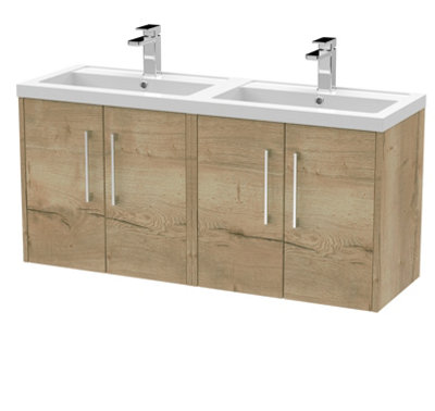 Hudson Reed Fluted Wall Hung 4-Door Vanity and Double Polymarble Basin ...