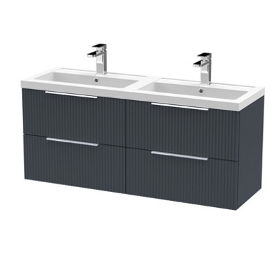 Hudson Reed Fluted Wall Hung 4-Drawer Vanity and Double Polymarble ...