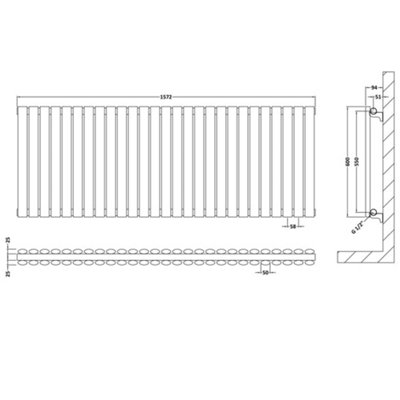 Hudson Reed Horizontal Double Panel Radiator 600 x 1572