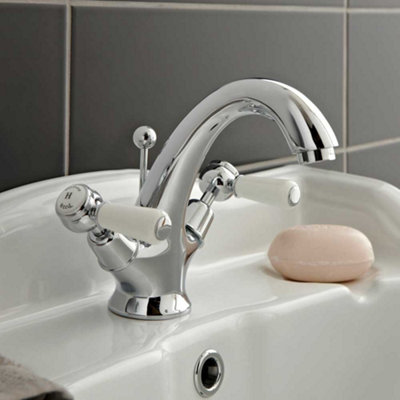Hudson Reed Topaz White Lever Dome Collar Basin Mixer Tap - BC305DL