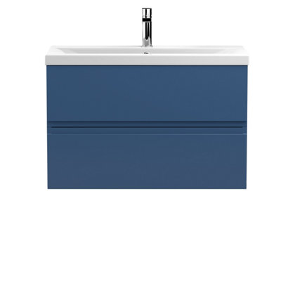 Hudson Reed Urban Satin Blue Wall Hung 2 Drawer Vanity Unit and Basin ...
