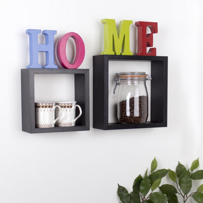 Hudson set of 2 wall cubes - matt black | DIY at B&Q