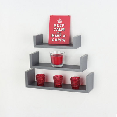 Hudson Set of 3 Floating "U" Shape Wall Shelf Kit - Matt Grey