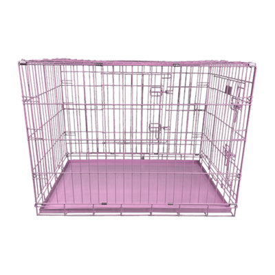 HugglePets Dog Cage with METAL Tray - PINK - MEDIUM