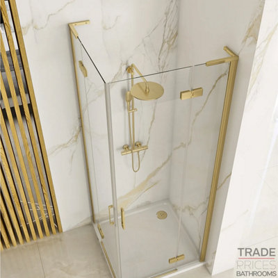 Hugo Brushed Brass 800mm x 800mm 6mm Hinged 2 Door Corner Entry ...