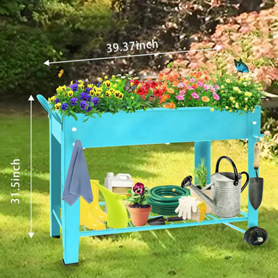 Huhote Blue Elevated Metal Rectangle Raised Garden Bed Planter Box With ...