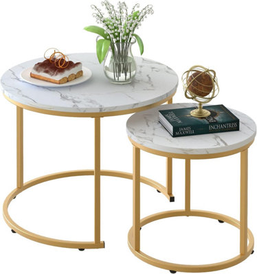 Huhote Elegant Nesting Tables Coffee Tables 2 Set with Gold Frame 23.6 ...