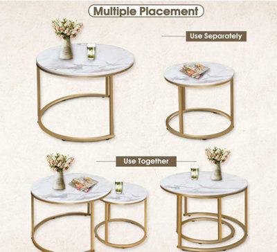 Huhote Elegant Nesting Tables Coffee Tables 2 Set with Gold Frame 23.6 ...