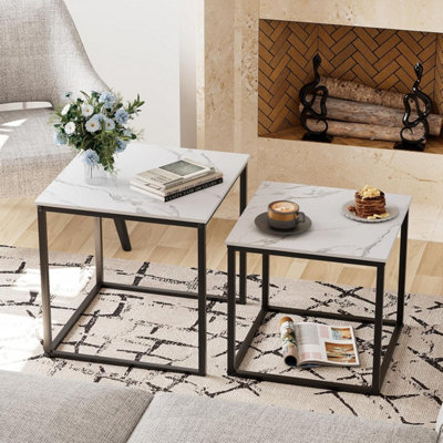 Huhote Nesting Tables 2 Set with Metal Frame White Marble Finish Top 50 ...
