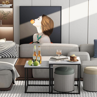 Huhote Nesting Tables 2 Set with Metal Frame White Marble Finish Top 50 ...