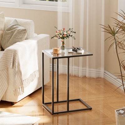Huhote Sleek C Shaped Glass Side Table with Metal Frame and Suction ...