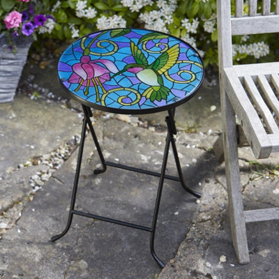Hummingbird Table - 50 x 35 cm Hand-Painted Glass Side Table with ...