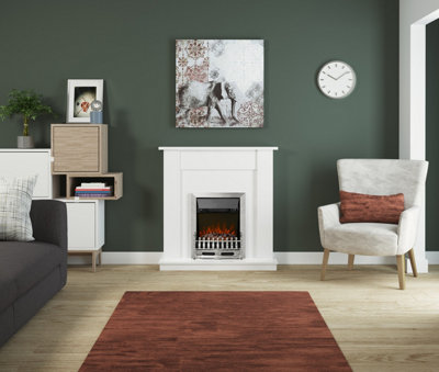 HUNTON ASH WHITE TIMBER ELECTRIC SUITE WITH INSET CHROME ELECTRIC FIRE