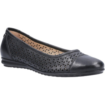 Hush Puppies Leah black leather ladies memory foam ballerina pump shoes