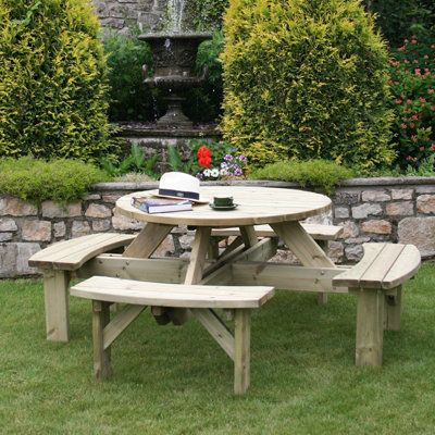 Hutton Garden British Made Round Wooden Supported Picnic Table FCS ...
