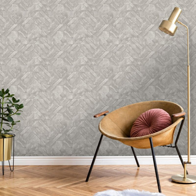 Huxley Geometric Wallpaper Grey Holden 65690 | DIY at B&Q