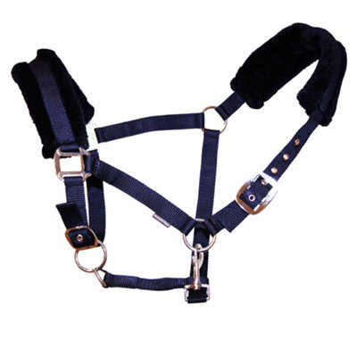 Hy Faux Fur Padded Head Collar with Lead Rope Navy (Cob) | DIY at B&Q