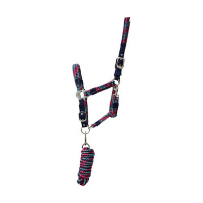 Hy Horse Headcollar and Leadrope Navy/Raspberry/Sea Blue (Cob)