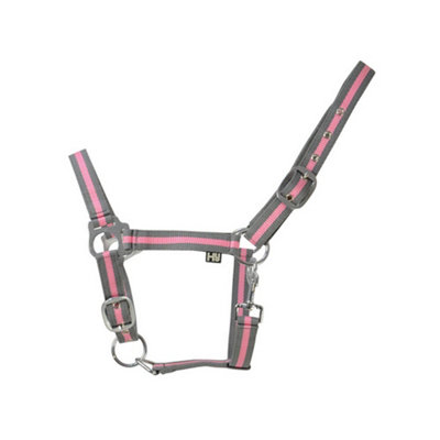 Hy Two Tone Horse Headcollar Grey/Baby Pink (Full)