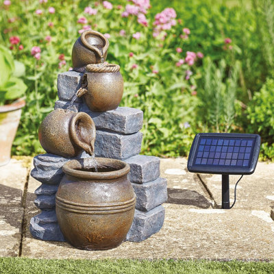 HYBRID POWERED CASCADING POT FALLS WATER FEATURE - SOLAR & BATTERY ...