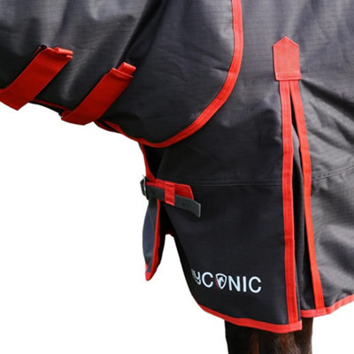HYCONIC Combi Combo Neck Horse Turnout Rug Charcoal/Red (5 6")