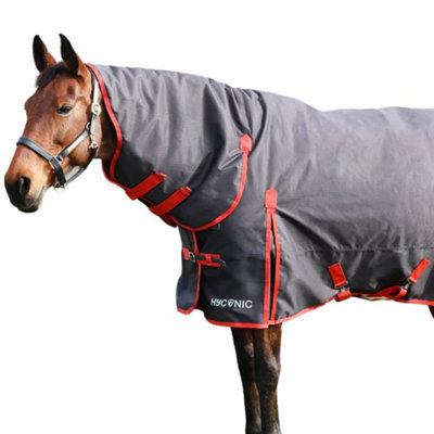 HYCONIC Combi Combo Neck Horse Turnout Rug Charcoal/Red (5 6")