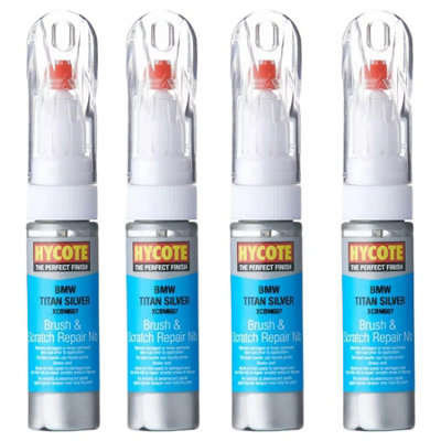 Hycote Colour Touch Up Brush Paint BMW Titanium Silver (Metallic) 12.5ml x4