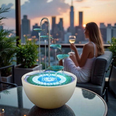 Hydria Verdigris Leaf Cascade Water Feature