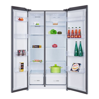 HYE American Style Fridge Freezer, 505L, 92cm, No Frost, Silver Finish ...