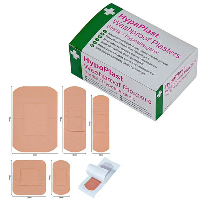 HypaPlast Waterproof Washproof Plasters Assorted Box of 100 5 Sizes ...