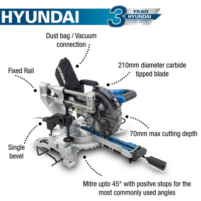 Hyundai 1500W Electric Mitre Saw / Chop Saw with 210mm Blade, 230V ...
