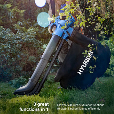 Hyundai 3000w 3 in 1 Leaf Blower, Vacuum, Shredder, 6 Speed, 45L Large Collection Bag, Long 12m ...